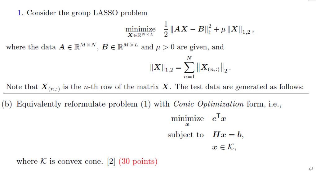 1. Consider the group LASSO problem 1 minimize ||AX – | Chegg.com
