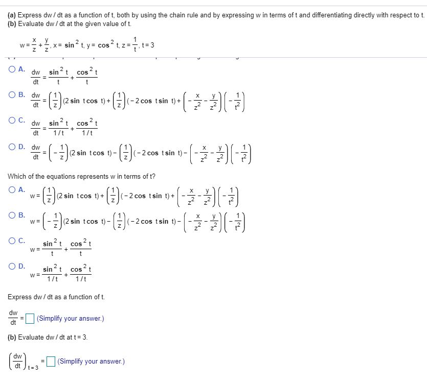 Solved (a) Express dw/dt as a function of t, both by using | Chegg.com