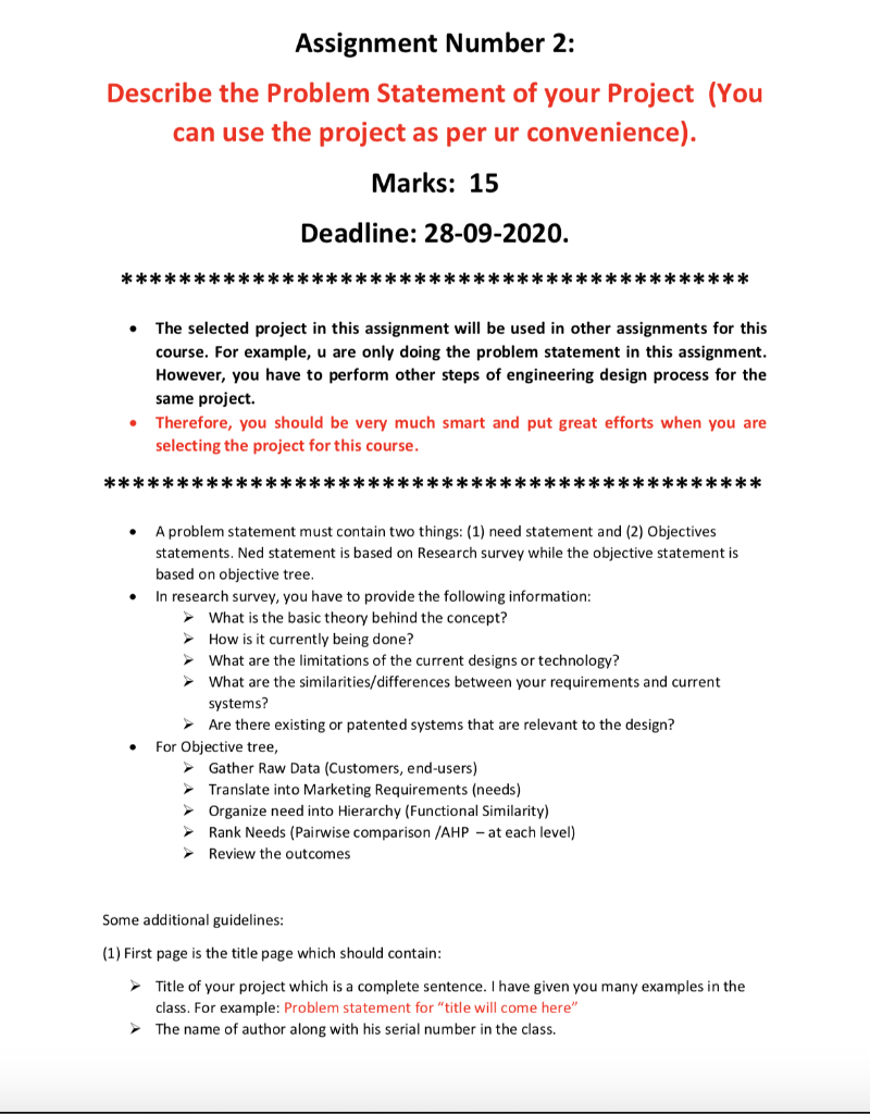 Assignment Number 2: Describe the Problem Statement | Chegg.com