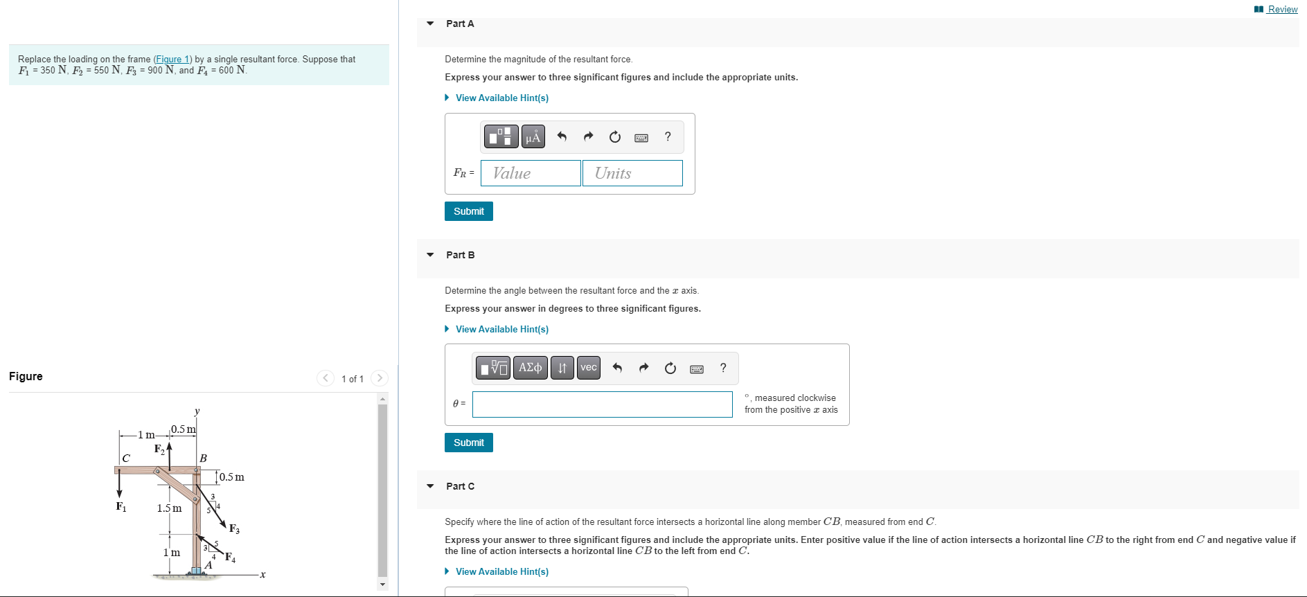 [Solved]: Replace the loading on the frame (Figure 1) by a