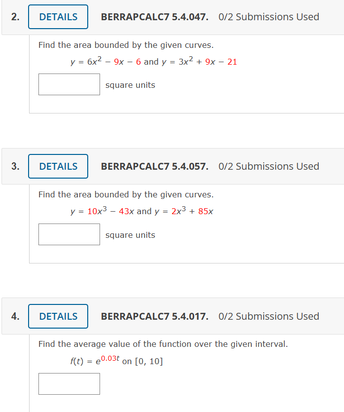 Solved Find the area bounded by the given curves. y=6x2−9x−6 | Chegg.com