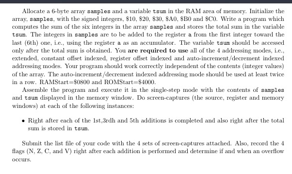 Solved Allocate A 6 Byte Array Samples And A Variable T Sum 