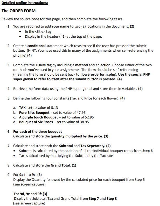 Solved Detailed coding instructions: The ORDER FORM Review | Chegg.com
