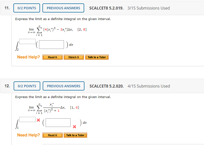 Solved 11. 0/2 POINTS PREVIOUS ANSWERS SCALCET8 5.2.019. | Chegg.com