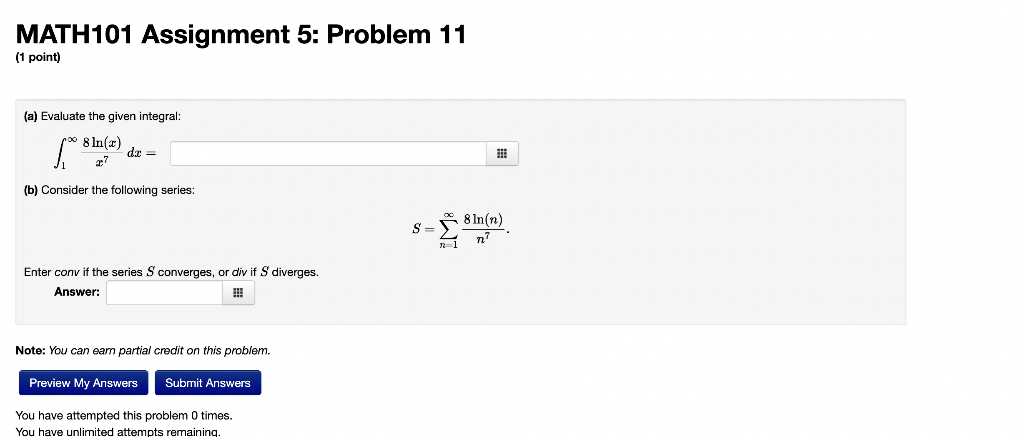 Solved MATH101 Assignment 5: Problem 11 (1 point) (a) | Chegg.com
