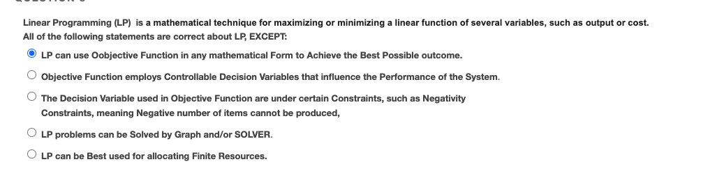 Solved Linear Programming (LP) is a mathematical technique | Chegg.com