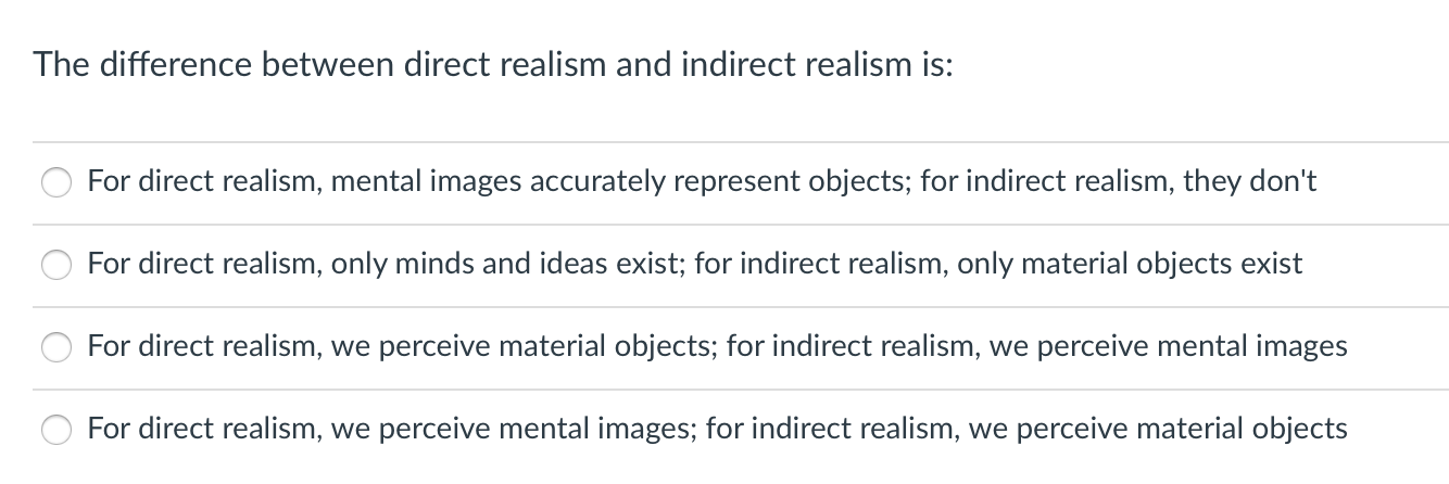 Solved The difference between direct realism and indirect | Chegg.com