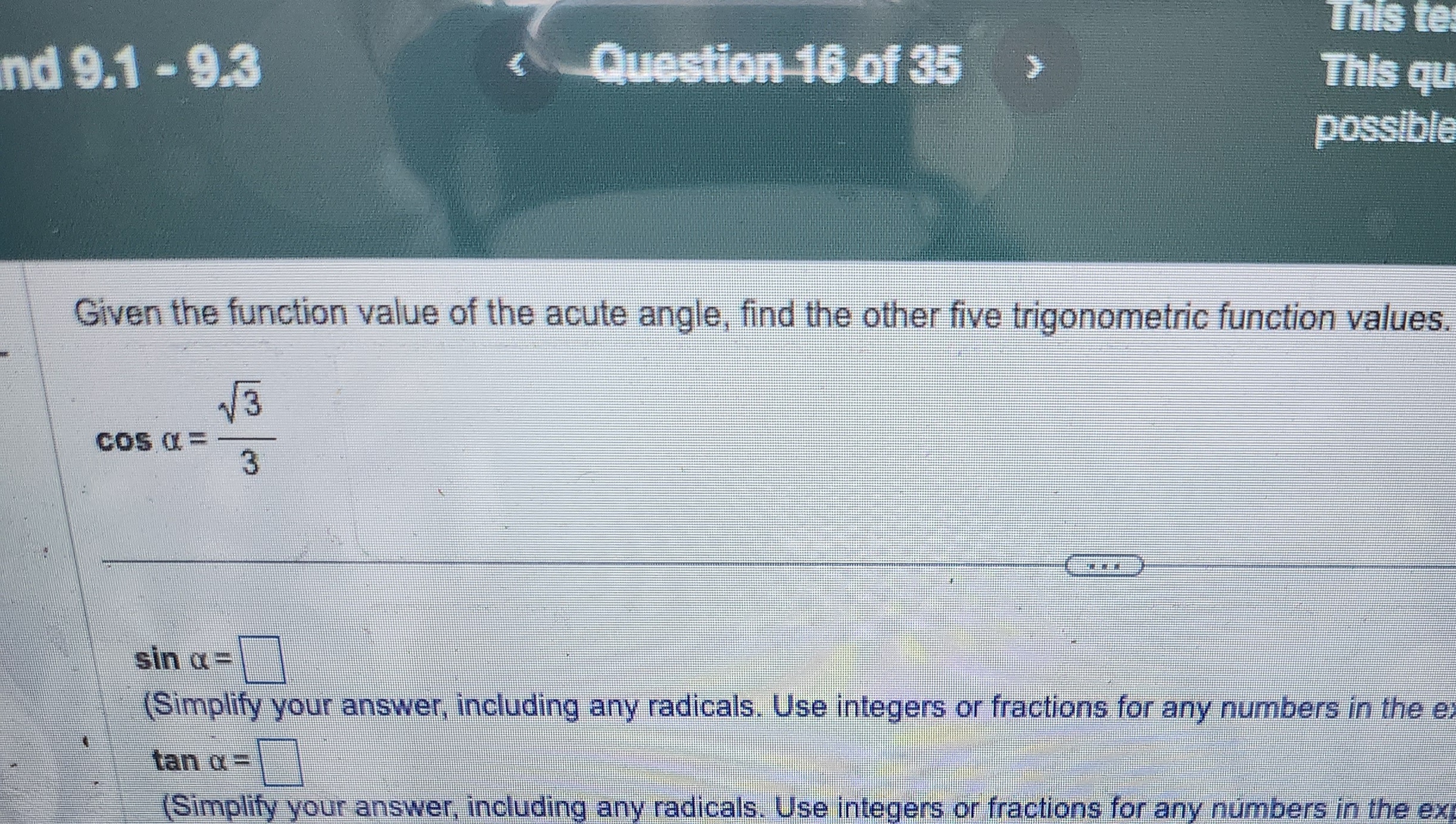 Solved Given the function value of the acute angle, find the | Chegg.com