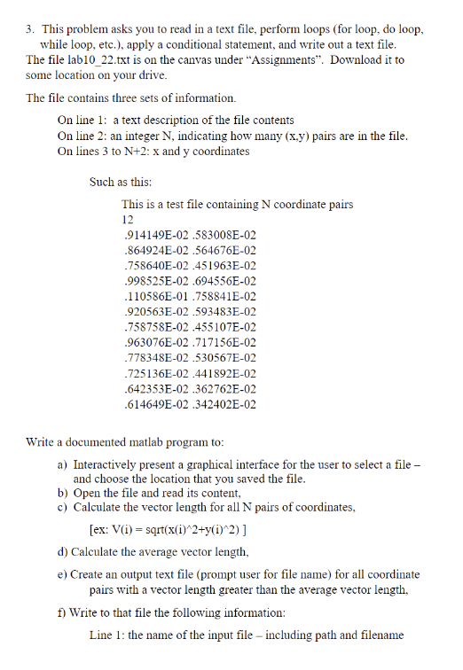 3. This problem asks you to read in a text file, | Chegg.com
