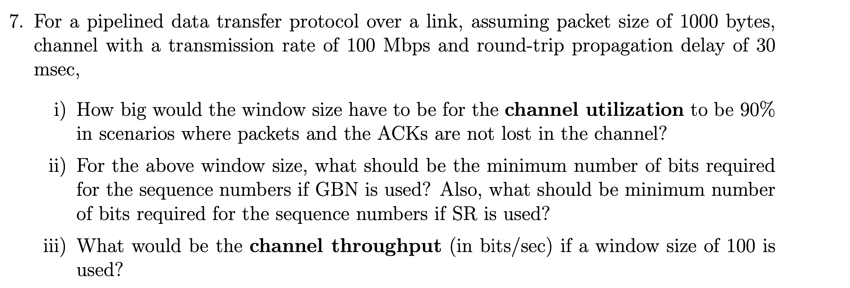 7. For a pipelined data transfer protocol over a | Chegg.com