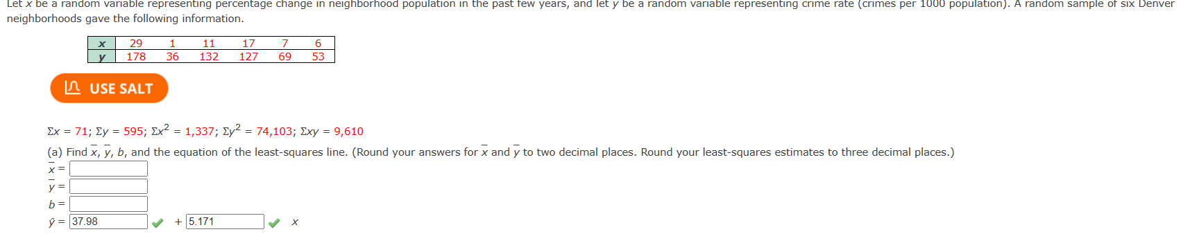 Solved (a) Find xˉ,yˉ,b, and the equation of the | Chegg.com