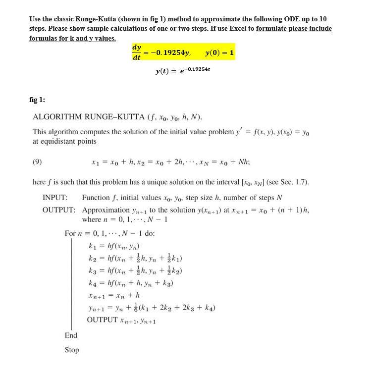 Solved Use the classic Runge-Kutta (shown in fig 1) method | Chegg.com