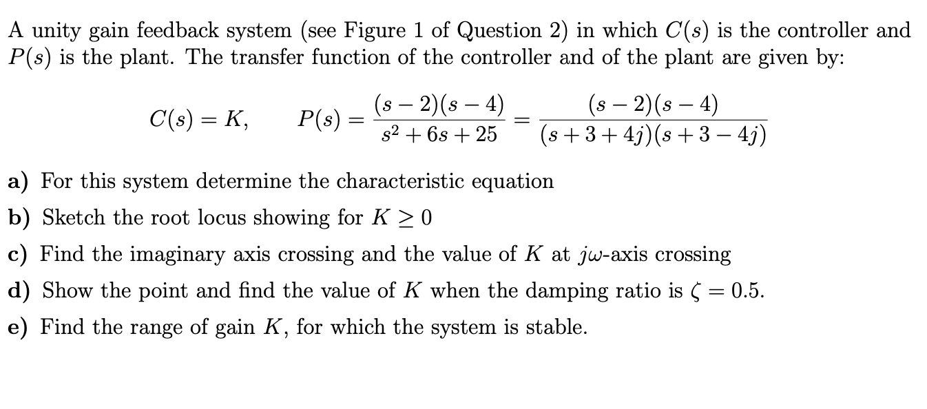 Solved A unity gain feedback system (see Figure 1 of | Chegg.com