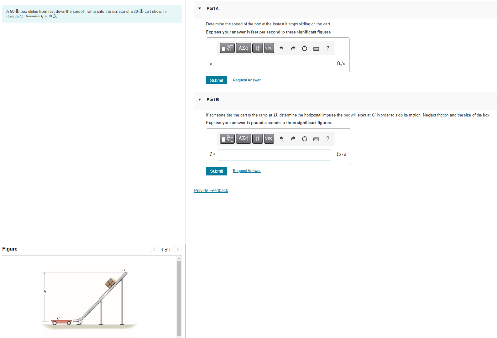 Solved A 50 - Ib bax slides from rest down the smooth ramp | Chegg.com