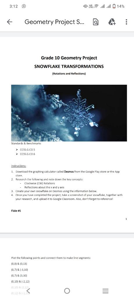 Grade 10 Geometry Project SNOWFLAKE | Chegg.com