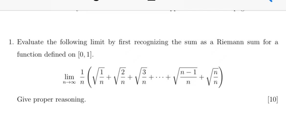 Solved 1. Evaluate the following limit by first recognizing | Chegg.com