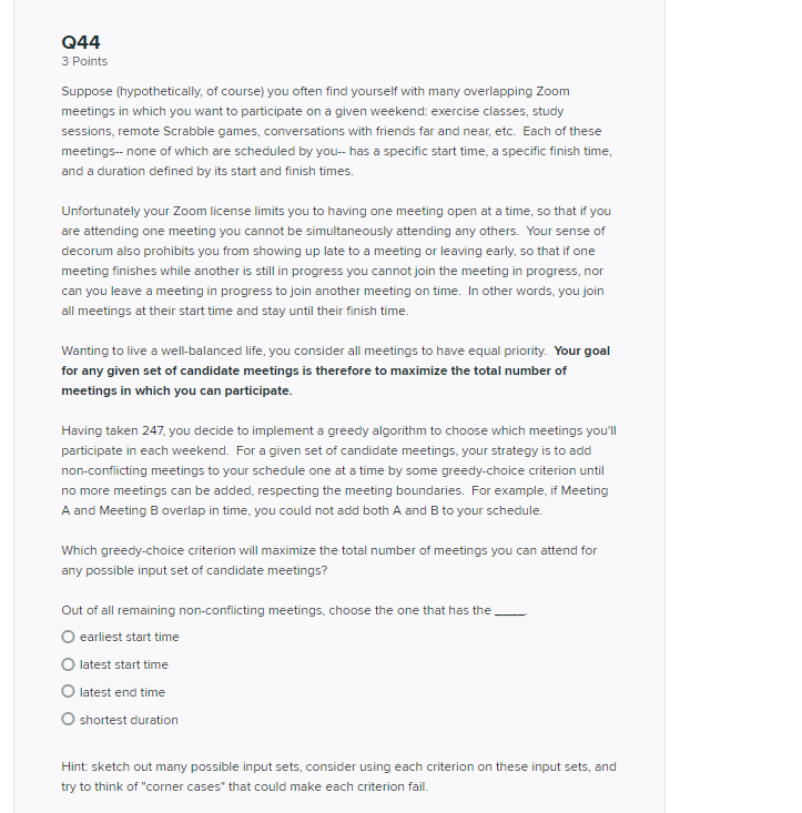 Solved Q44 3 Points Suppose (hypothetically, of course) you | Chegg.com