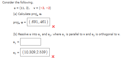 Solved Consider the following. u= 11,3 ,v= −3,−2 (a) | Chegg.com
