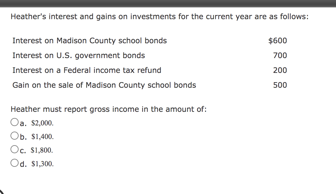 Solved Heather's interest and gains on investments for the | Chegg.com