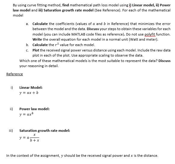 By using curve fitting method, find mathematical path | Chegg.com