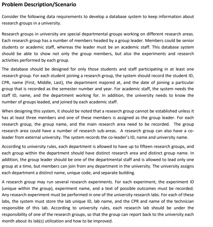 Solved Problem Description/Scenario Consider the following | Chegg.com