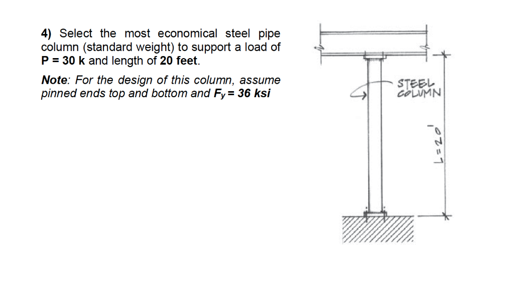 Solved 4) Select the most economical steel pipe column | Chegg.com