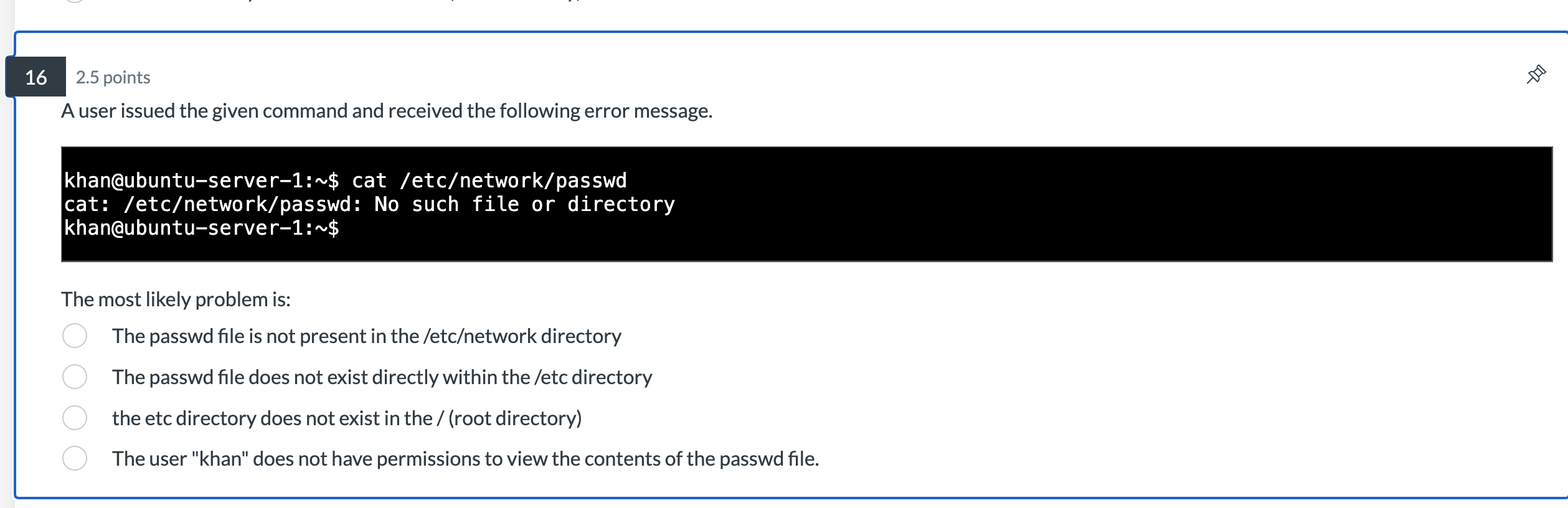 Solved A user issued the given command and received the | Chegg.com