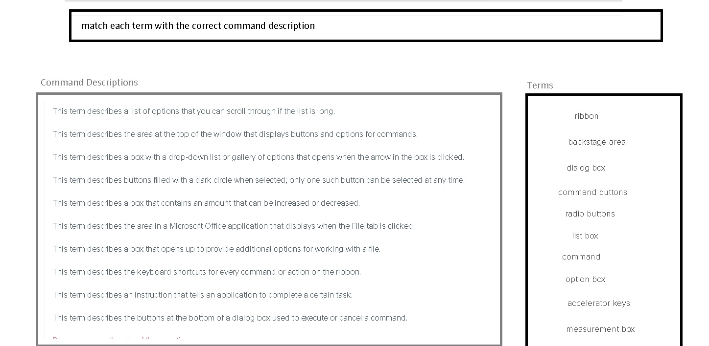Match The Commands To The Correct Actions Not All Opt 