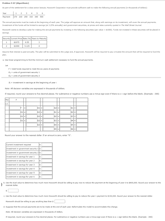 Problem 9-07 (Algorithmic) As part of the settlement | Chegg.com
