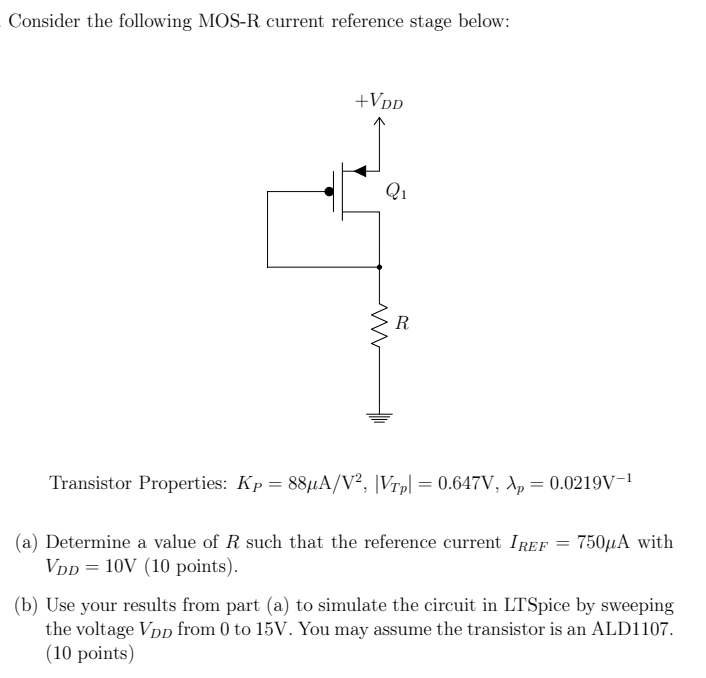 Solved Consider the following MOS-R current reference stage | Chegg.com