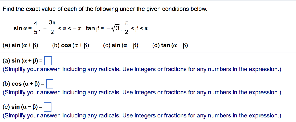 Solved Find the exact value of each of the following under | Chegg.com