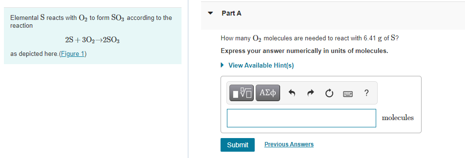 Solved Part A Elemental S reacts with O2 to form SO3 | Chegg.com