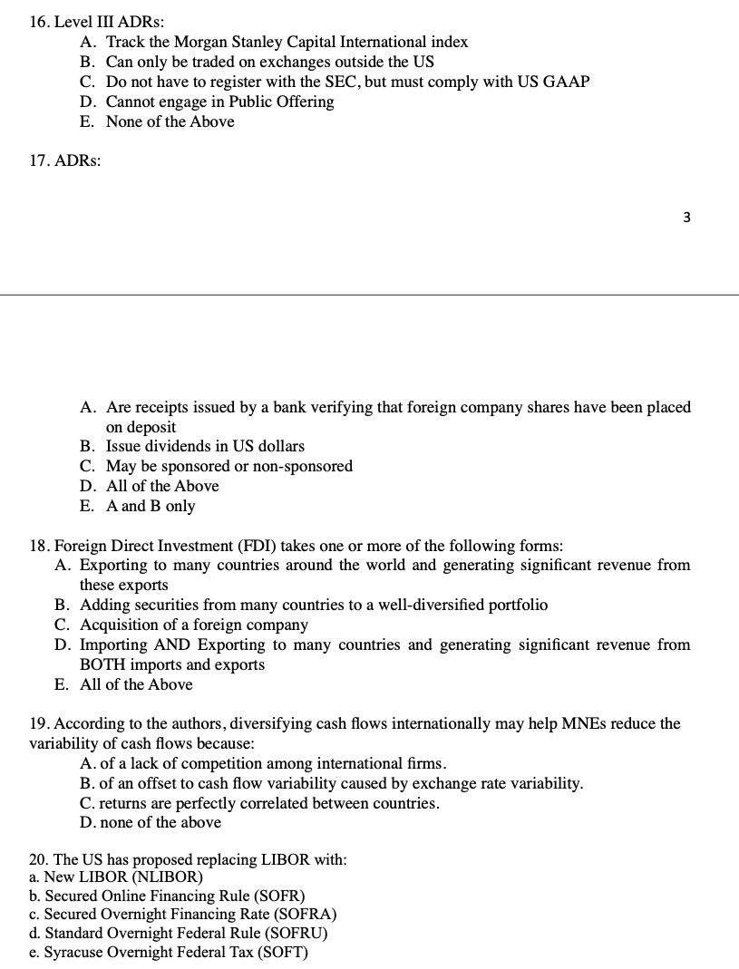 Solved 16. Level III ADRs: A. Track the Morgan Stanley | Chegg.com