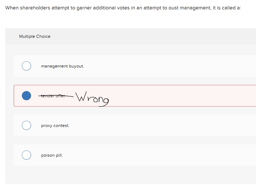 Solved When shareholders attempt to garner additional votes | Chegg.com
