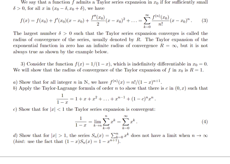 Solved We say that a function f admits a Taylor series | Chegg.com