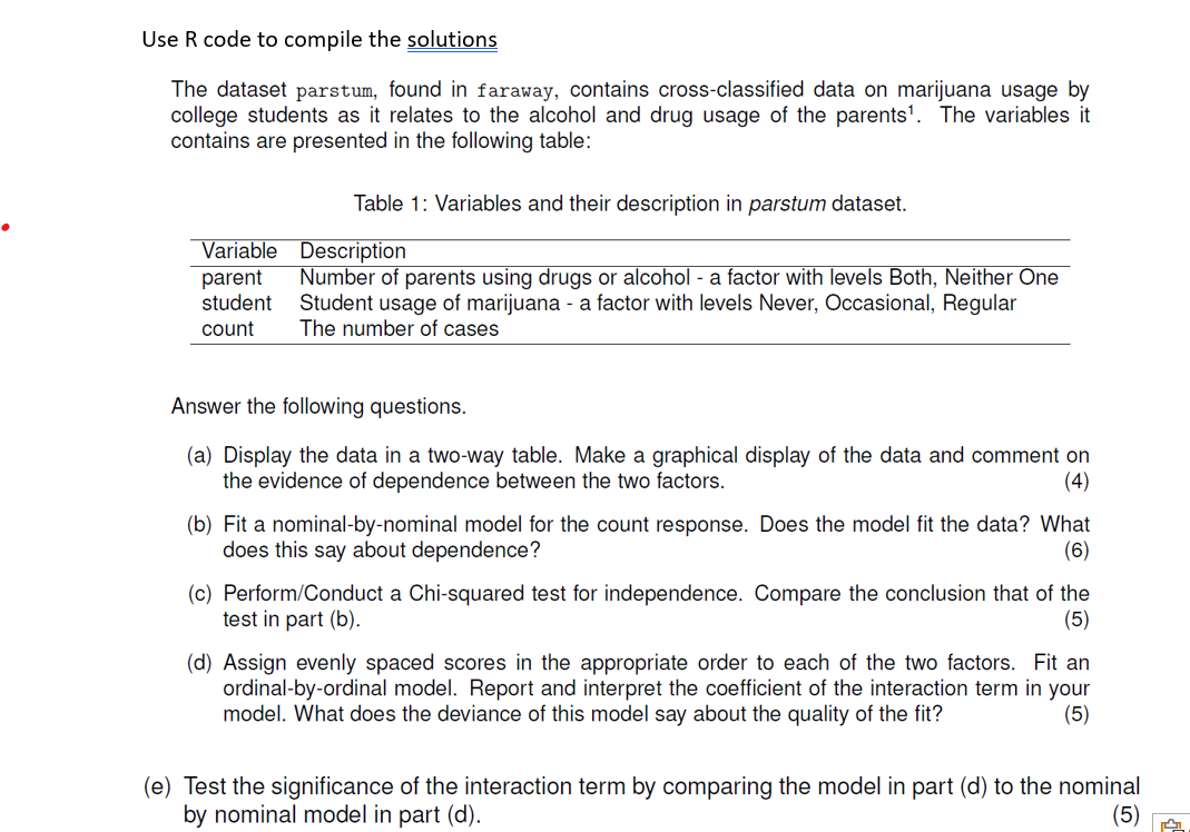 Solved Use R code to compile the solutionsThe dataset | Chegg.com