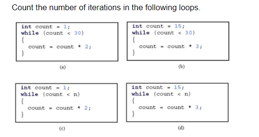 Solved Count the number of iterations in the following | Chegg.com