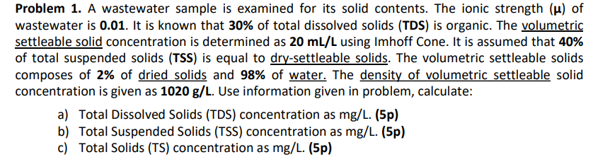Solved Problem 1. A wastewater sample is examined for its | Chegg.com