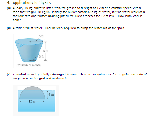 Solved 4. Applications to Physics (a) A leaky 10-kg bucket | Chegg.com