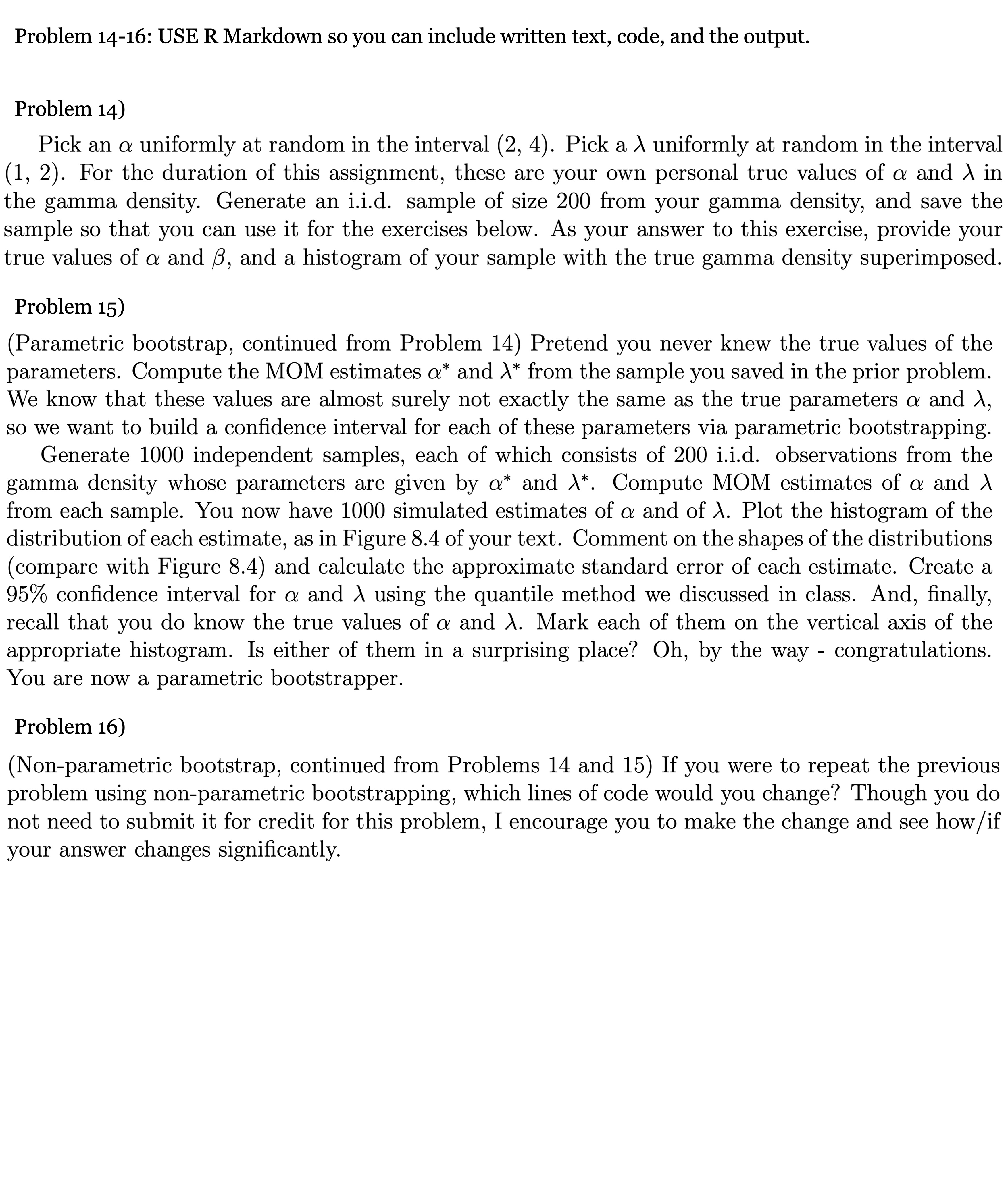 Solved Problem 15) (Parametric bootstrap, continued from | Chegg.com
