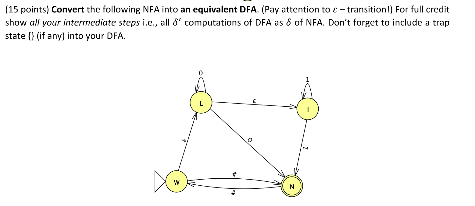 Solved (15 points) Convert the following NFA into an | Chegg.com