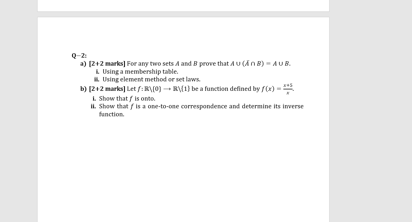 Solved Q­−2: [2+2 marks] For any two sets A and B prove | Chegg.com