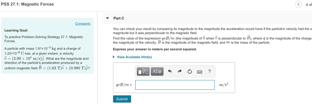 Solved PSS 27.1: Magnetic Forces 4 of Part C Constants You | Chegg.com