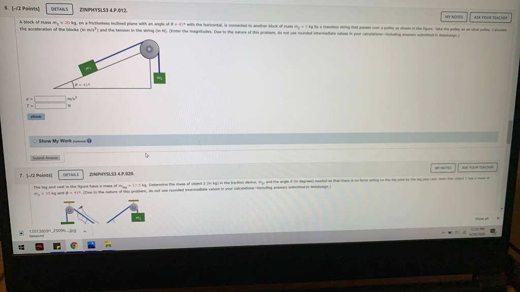 Solved A block of mass m1 = 20 kg, on a frictionless | Chegg.com
