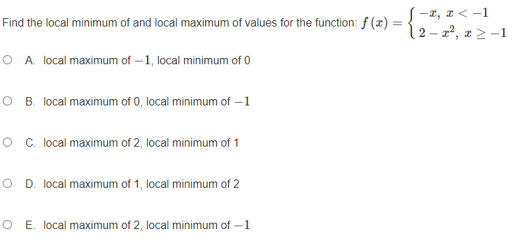 Solved Find the local minimum of and local maximum of values | Chegg.com