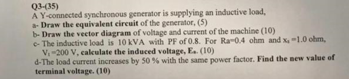 Solved Q3-(35)A Y-connected synchronous generator is | Chegg.com