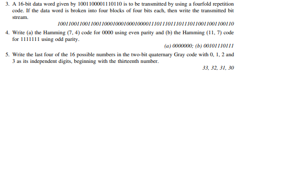 3. A 16-bit data word given by 1001100001110110 is to | Chegg.com