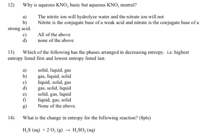 Solved 12) Why is aqueous KNO2 basic but aqueous KNO, | Chegg.com