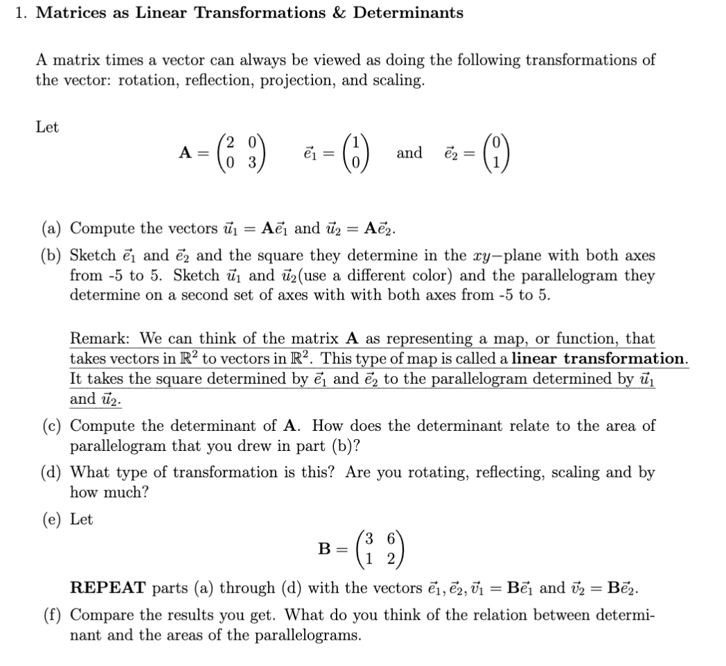 Solved 1. Matrices as Linear Transformations & Determinants | Chegg.com