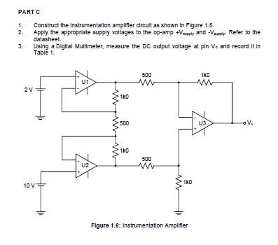 Solved PART CConstruct the instrumentation amplifier circult | Chegg.com